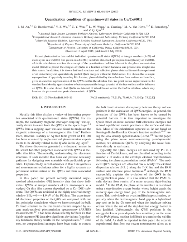 (PDF) Quantization condition of quantum-well states in Cu/Co (001)
