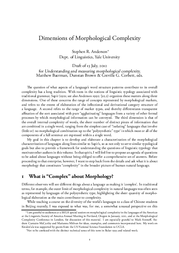 (PDF) Dimensions of morphological complexity