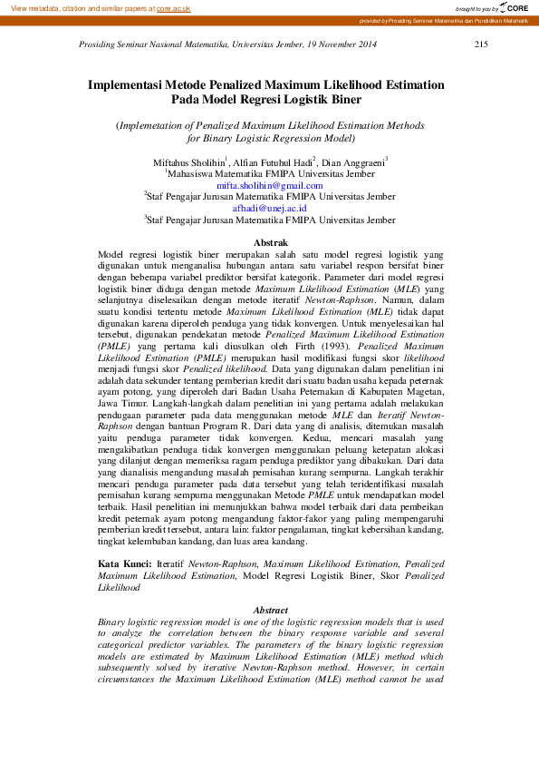 (PDF) Implementasi Metode Penalized Maximum Likelihood Estimation Pada Model Regresi Logistik ...