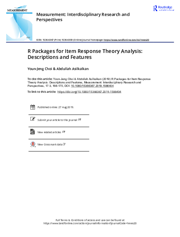 (PDF) R packages for item response theory analysis: Descriptions and ...