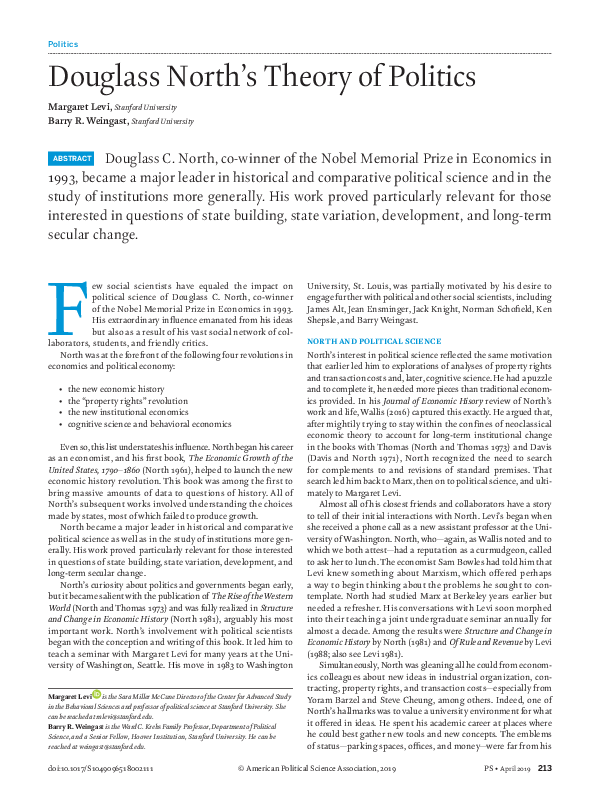 (PDF) Douglass North’s Theory of Politics | Barry R . Weingast ...