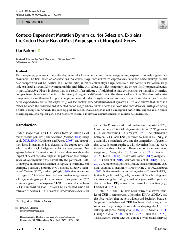 (PDF) Context-Dependent Mutation Dynamics, Not Selection, Explains the Codon Usage Bias of Most ...