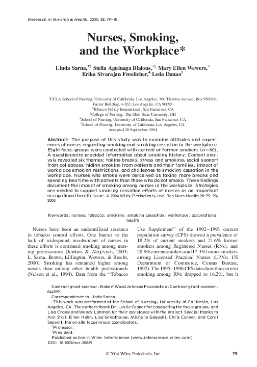 (PDF) Nurses, smoking, and the workplace