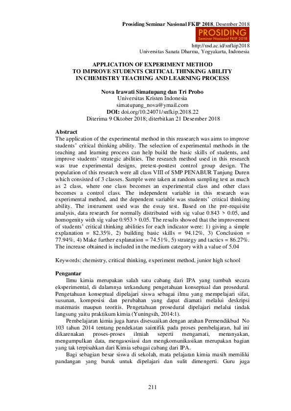 (PDF) Application of Experiment Method to Improve Students Critical ...