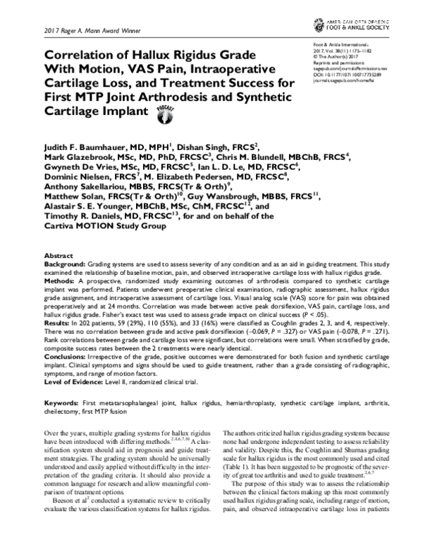 (PDF) Correlation of Hallux Rigidus Grade With Motion, VAS Pain ...