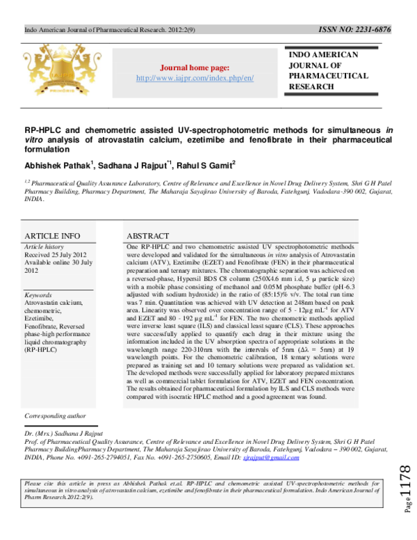 (PDF) RP-HPLC and chemometric assisted UV-spectrophotometric methods for simultaneous in vitro ...