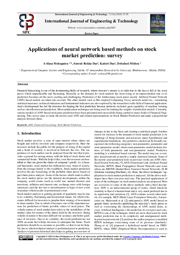 (PDF) Applications of neural network based methods on stock market ...