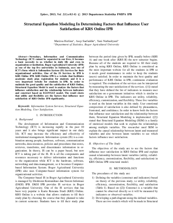 (PDF) Structural Equation Modeling in Determining Factors That Influence User Satisfaction of ...