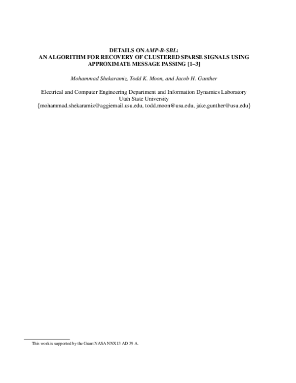 Pdf Details On Amp B Sbl An Algorithm For Recovery Of Clustered Sparse Signals Using