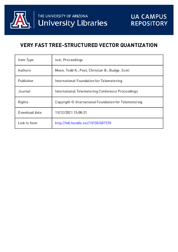 (PDF) Very Fast Tree-Structured Vector Quantization | Todd Moon - Academia.edu