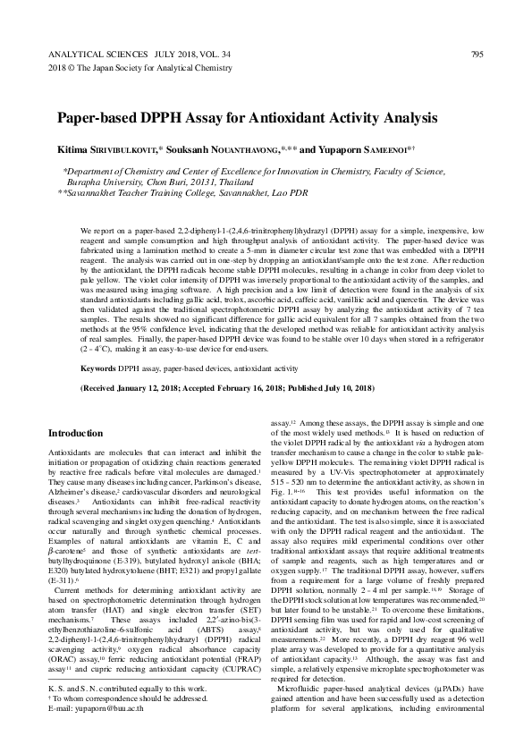 (PDF) Paper-based DPPH Assay for Antioxidant Activity Analysis
