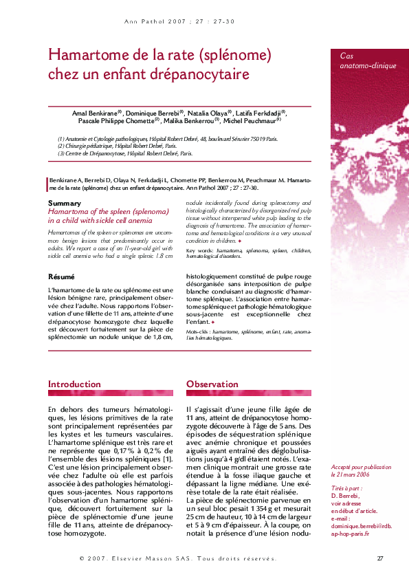 (PDF) Hamartome de la rate (splénome) chez un enfant drépanocytaire