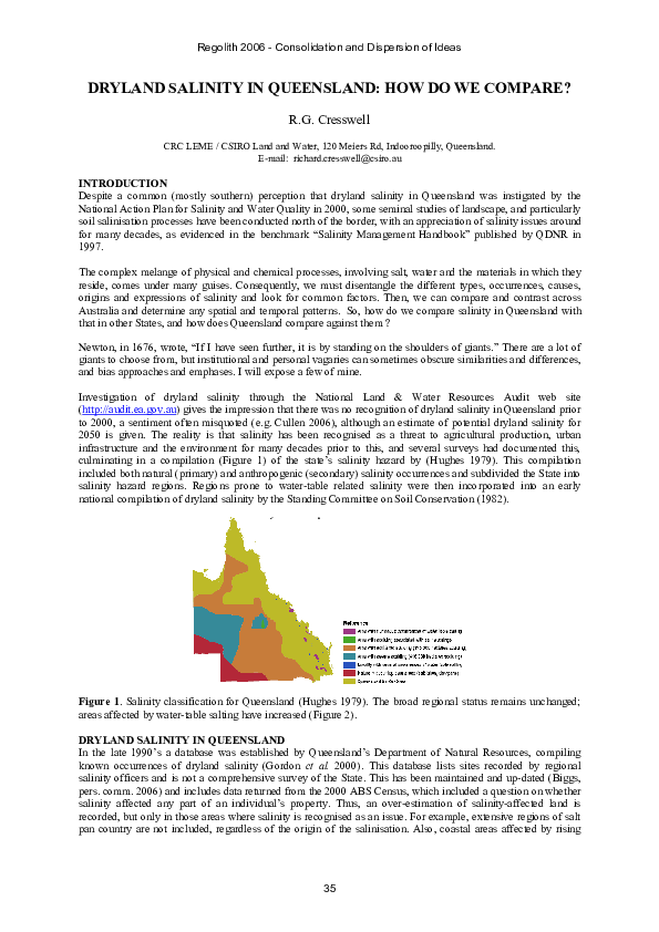 (PDF) Dryland Salinity in Queensland : How Do We Compare