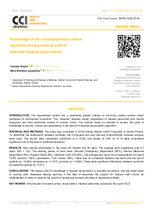 (PDF) Knowledge of the in-hospital resuscitation algorithm among ...