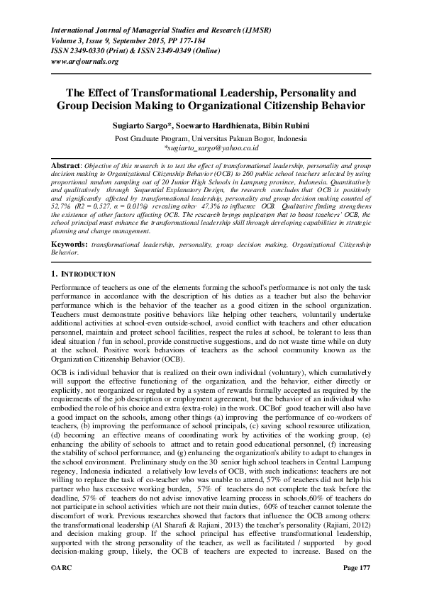 (PDF) The Effect of Transformational Leadership , Personality and Group Decision Making to ...