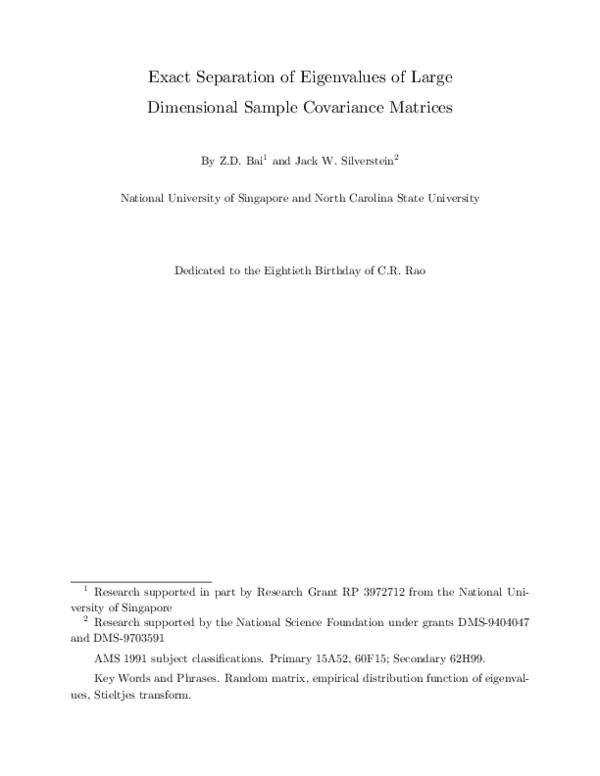 Pdf Exact Separation Of Eigenvalues Of Large Dimensional Sample