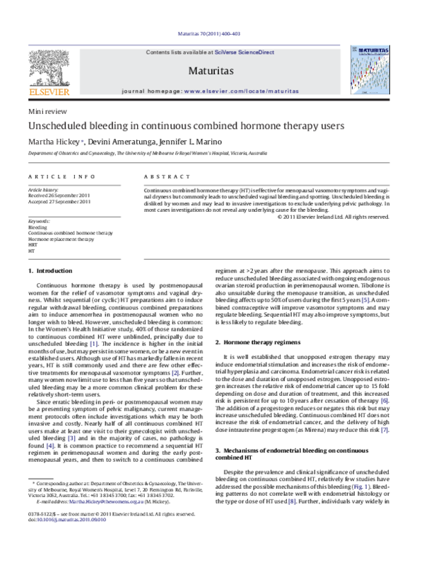 (PDF) Unscheduled bleeding in continuous combined hormone therapy users