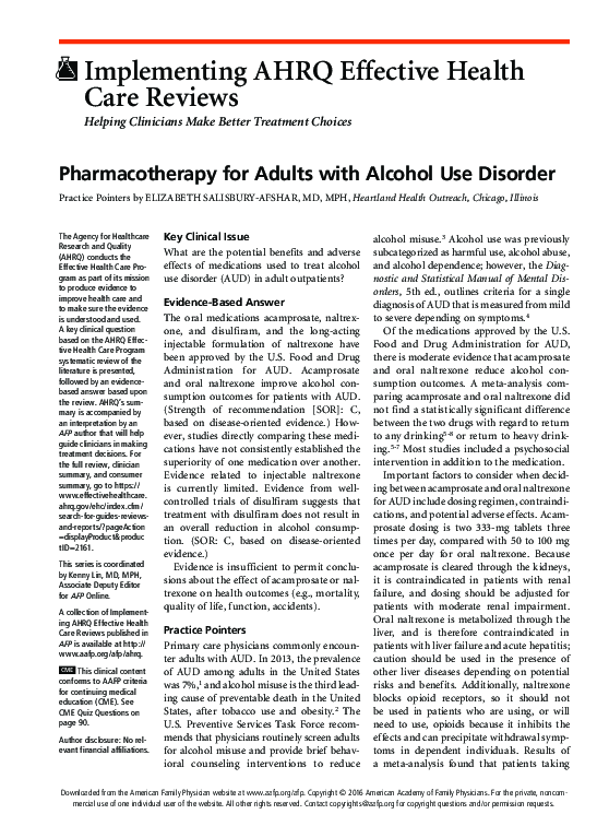 (PDF) Pharmacotherapy for Adults with Alcohol Use Disorder