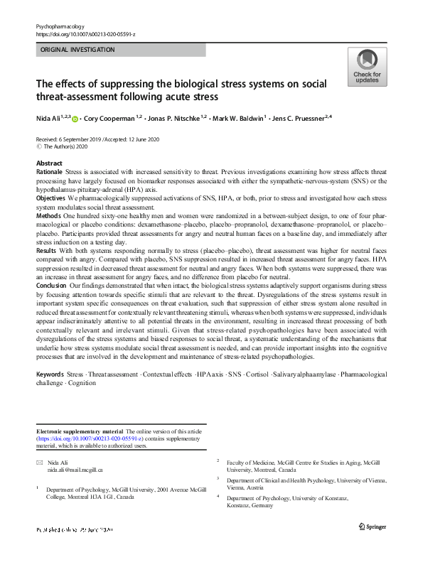 (PDF) The effects of suppressing the biological stress systems on ...