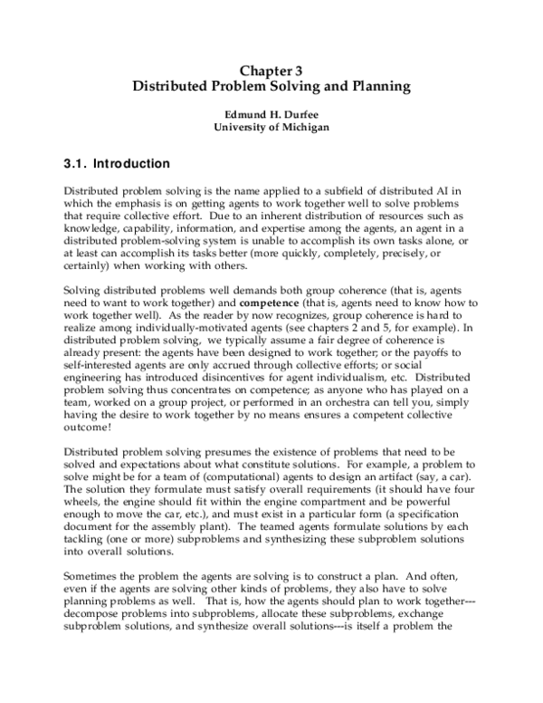 (PDF) Chapter 3 Distributed Problem Solving and Planning