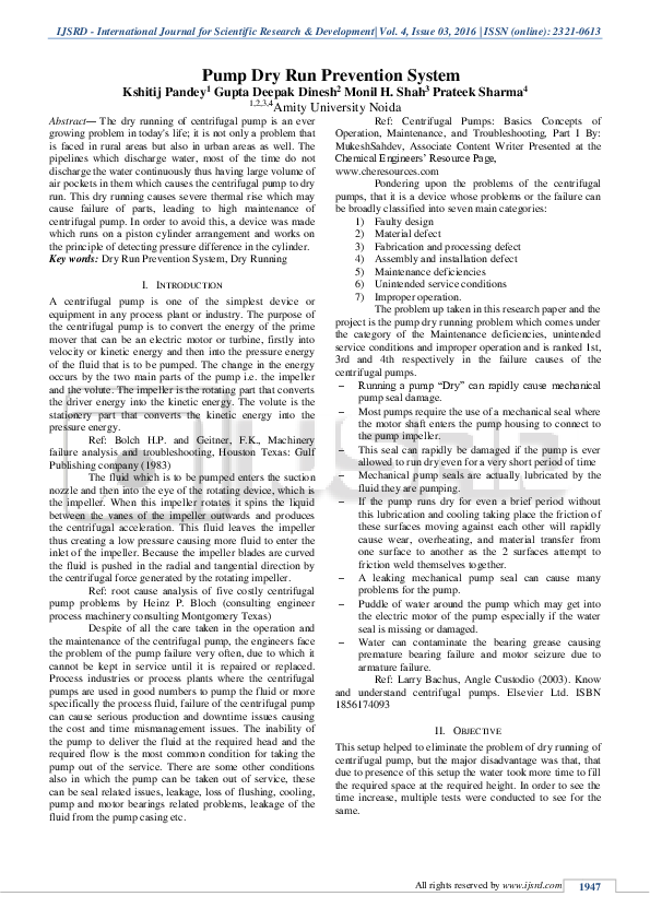 (PDF) Pump Dry Run Prevention System