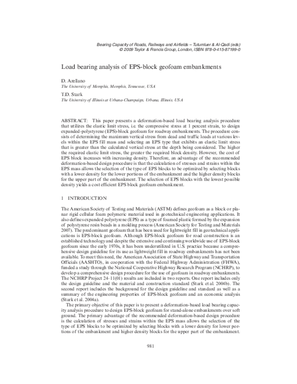 (PDF) Load bearing analysis of EPS-block geofoam embankments