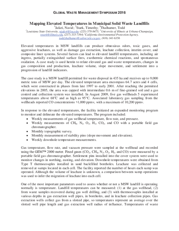 (PDF) Mapping Elevated Temperatures in Municipal Solid Waste Landfills