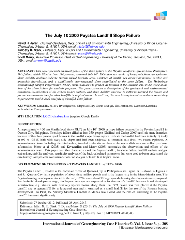 (PDF) The July 10 2000 Payatas Landfill Slope Failure
