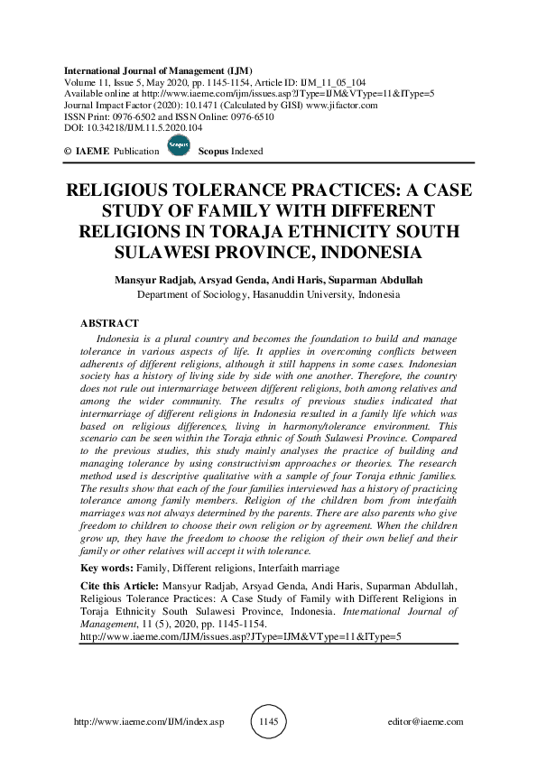 (PDF) Religious Tolerance Practices: A Case Study of Family with ...
