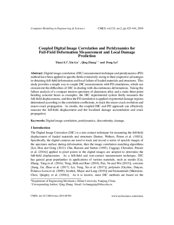Pdf Full Field Measurement Of Deformation And Vibration Using Digital Image Correlation