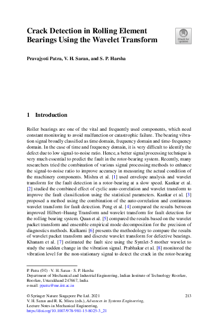 Pdf Crack Detection In Rolling Element Bearings Using The Wavelet