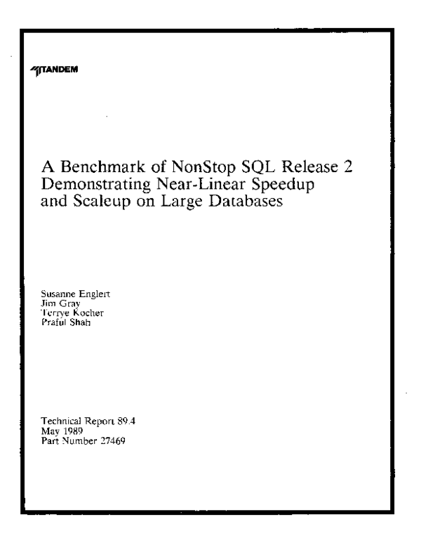 (PDF) A benchmark of NonStop SQL release 2 demonstrating near-linear ...