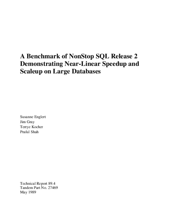 (PDF) A Benchmark of NonStop SQL Release 2 Demonstrating Near-Linear ...