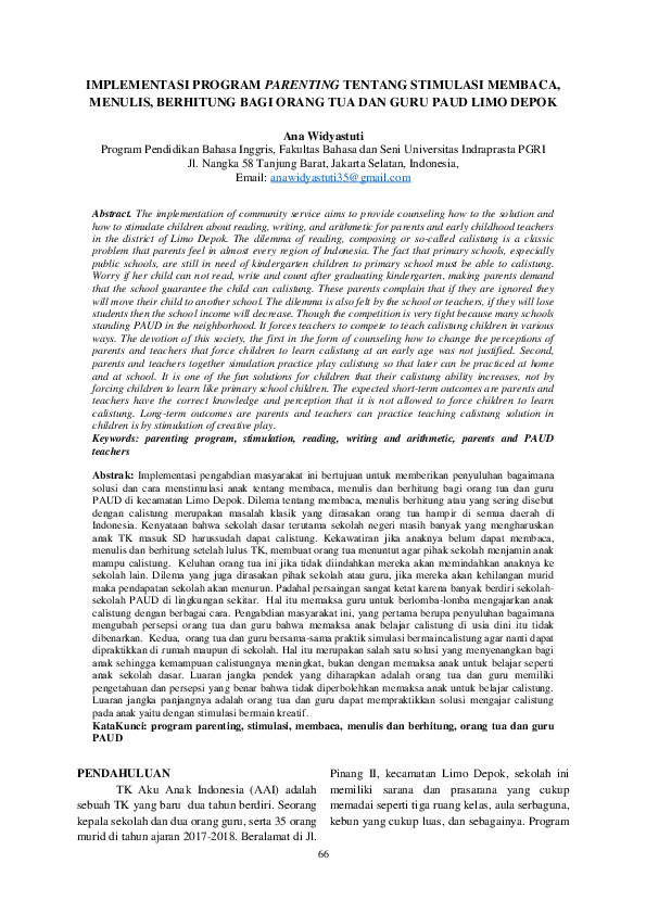 (PDF) Implementasi Program Parenting Tentang Stimulasi Membaca, Menulis, Berhitung Bagi Orang ...