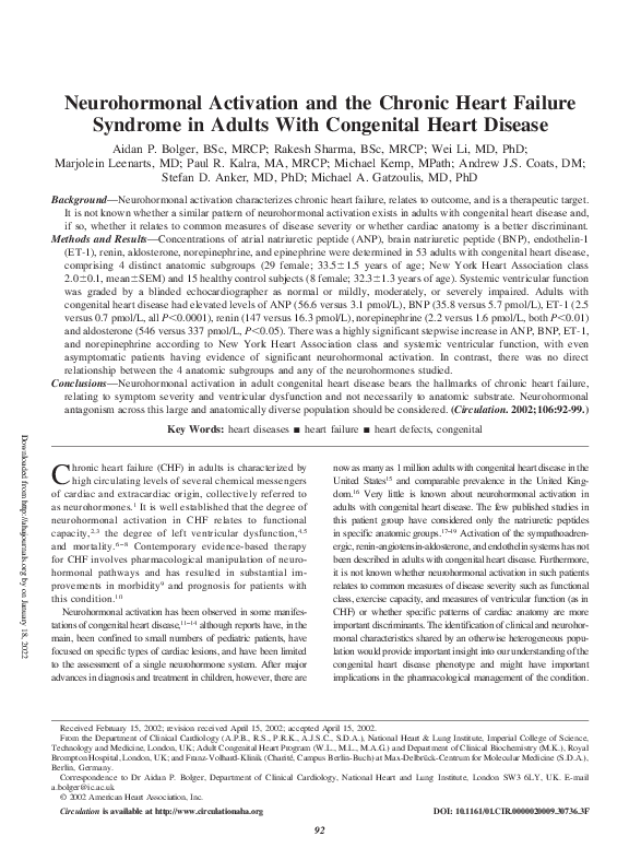 (PDF) Neurohormonal Activation and the Chronic Heart Failure Syndrome ...