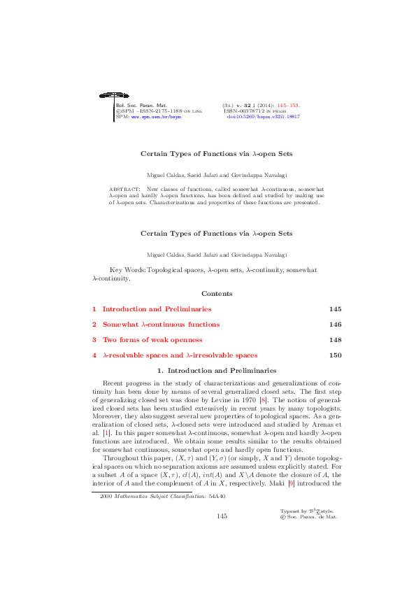 (PDF) Certain Types of Functions via -open Sets