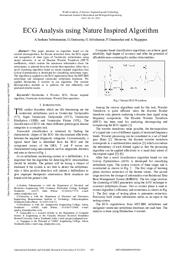 (PDF) ECG Analysis using Nature Inspired Algorithm