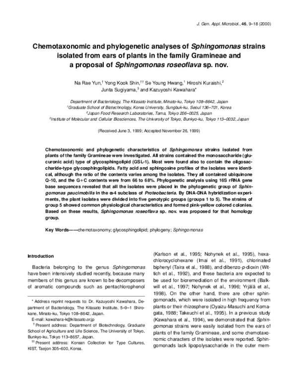 (PDF) Chemotaxonomic and phylogenetic analyses of Sphingomonas strains ...