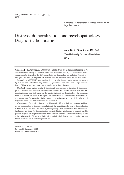 (PDF) Distress, demoralization and psychopathology: Diagnostic boundaries