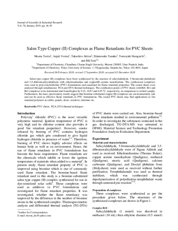 (PDF) Salen Type Copper (II) Complexes as Flame Retardants for PVC Sheets