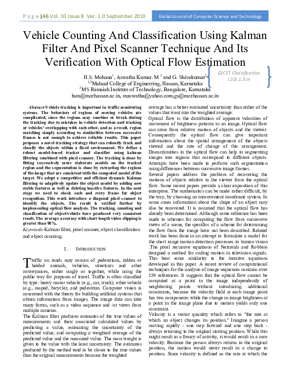 Pdf Vehicle Counting And Classification Using Kalman Filter And Pixel Scanner Technique And