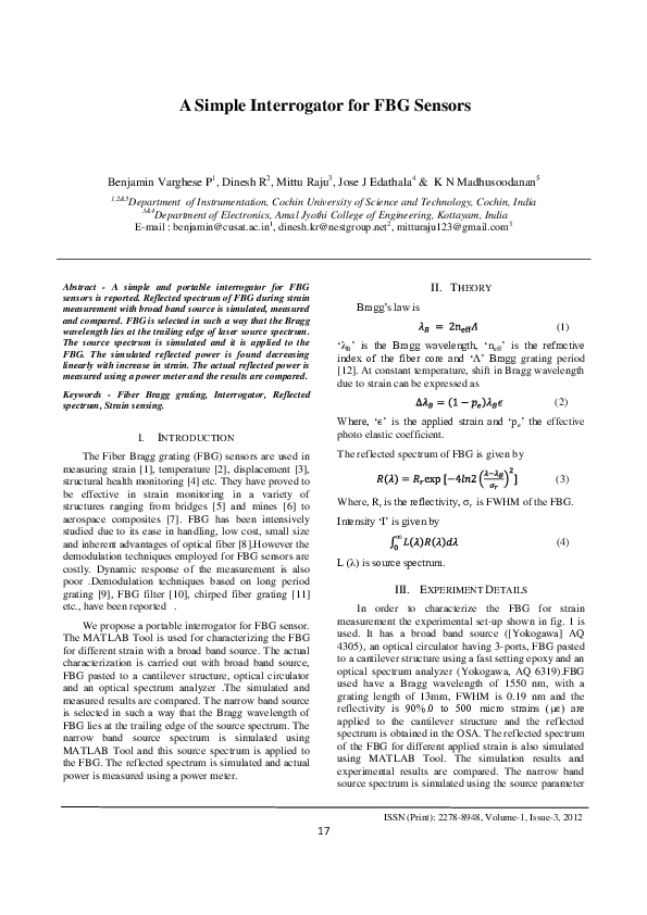 (PDF) A Simple Interrogator for FBG Sensors