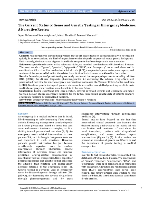 (PDF) The Current Status of Genes and Genetic Testing in Emergency ...