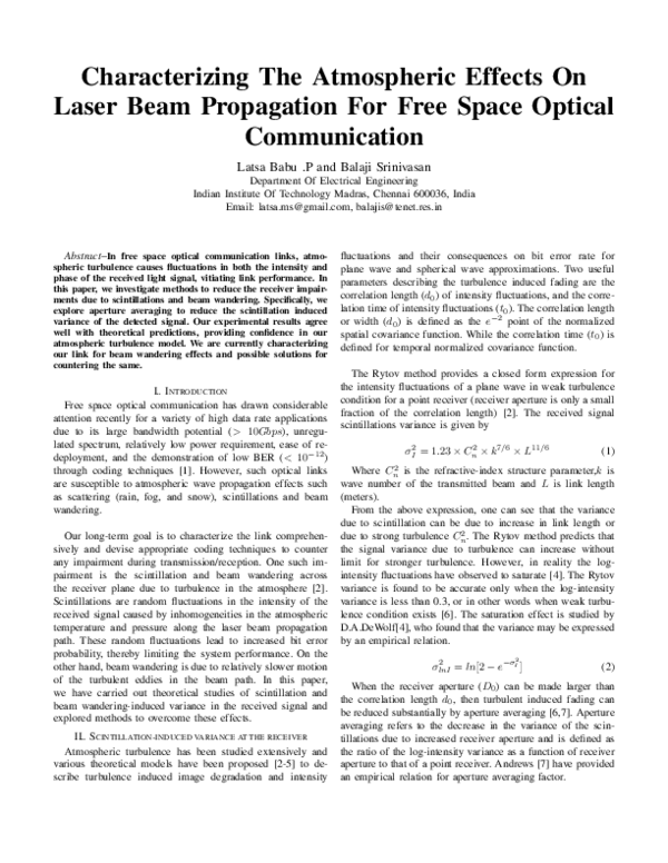 (PDF) Characterizing The Atmospheric Effects On Laser Beam Propagation ...