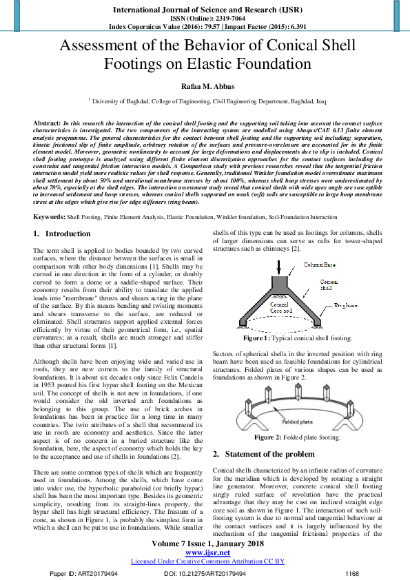 (PDF) Assessment of the Behavior of Conical Shell Footings on Elastic Foundation