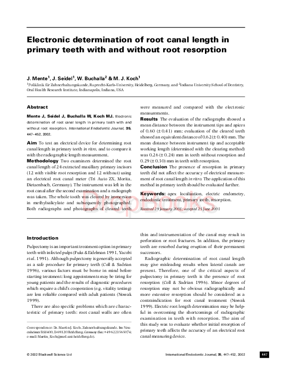(PDF) Electronic determination of root canal length in primary teeth ...