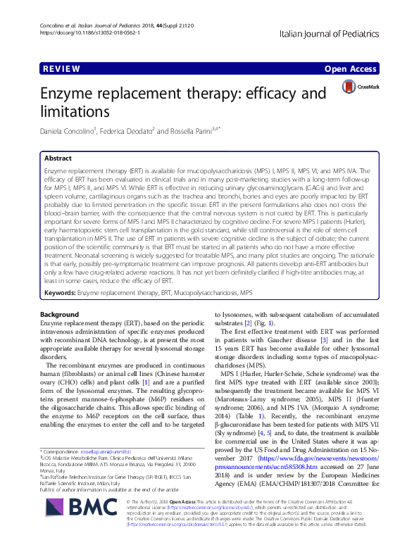 (PDF) Enzyme replacement therapy: efficacy and limitations