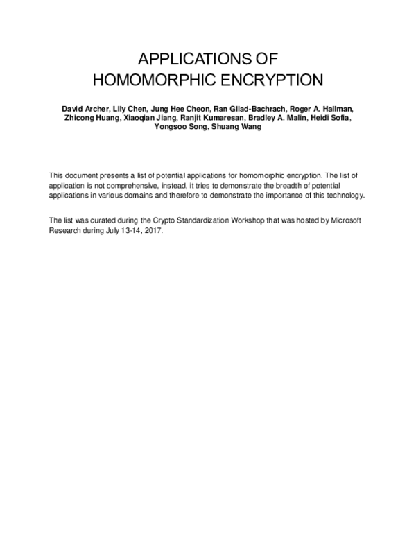 (PDF) Applications of Homomorphic Encryption