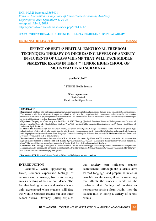 (PDF) Effect of Seft (Spiritual Emotional Freedom Technique) Therapy on ...