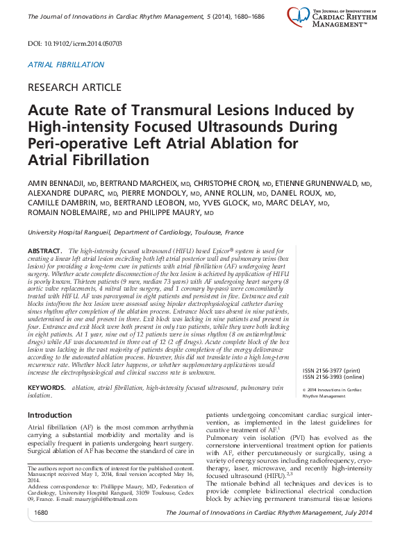 (PDF) Acute Rate of Transmural Lesions Induced by High-intensity ...
